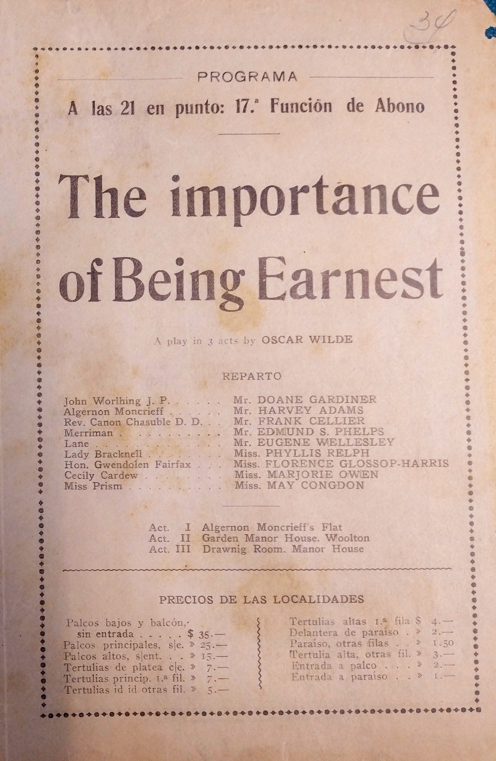 Cía. de Comedias Inglesa Frank Cellier – Teatro Nacional Cervantes